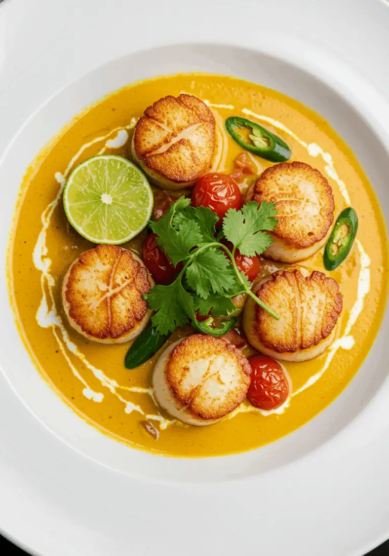 Spicy Coconut Curry Scallops - Sophiacooking