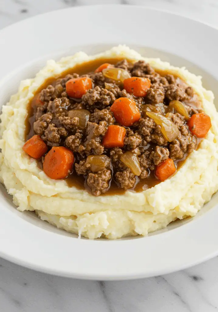 Ground Beef and Gravy Over Mashed Potatoes - Sophiacooking