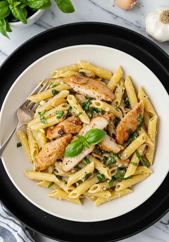 Rotisserie Chicken Pasta with Garlic, Herbs, & Olive Oil - Sophiacooking