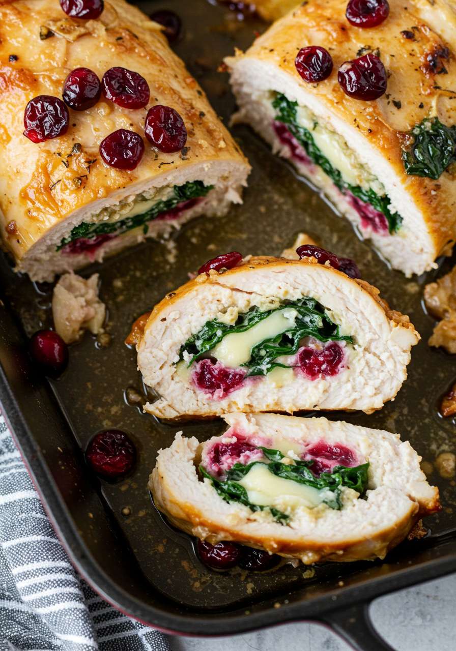 Cranberry & Spinach Stuffed Chicken Breasts with Brie - Sophiacooking