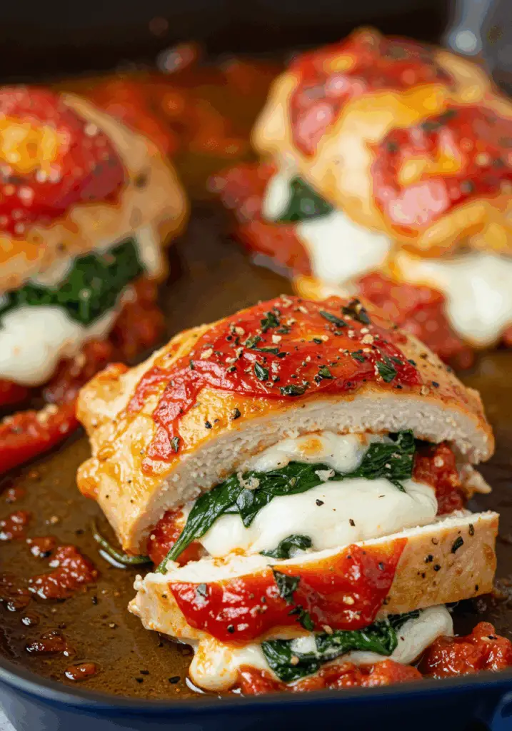 Roasted Red Pepper Spinach and Mozzarella Stuffed Chicken - Sophiacooking