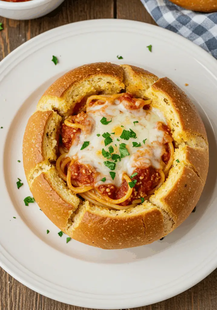 Spaghetti Garlic Bread Bowls - Sophiacooking