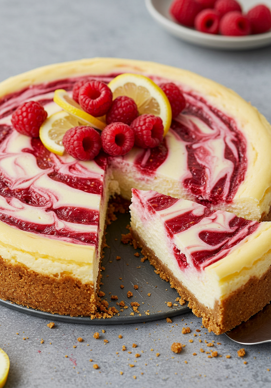 No-Bake Lemon Raspberry Cheesecake - Sophiacooking