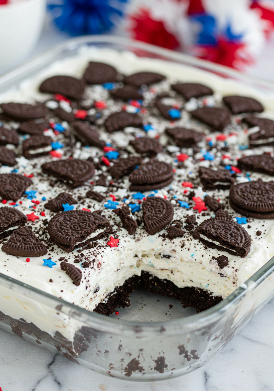 No Bake Fireworks Oreo Cheesecake Bars