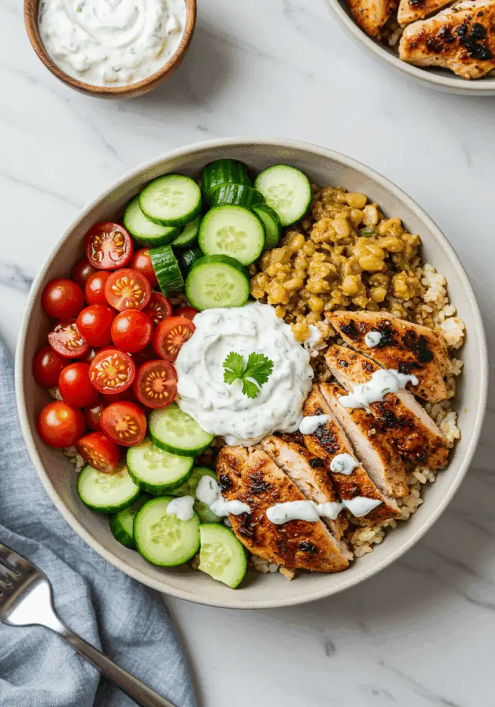 Greek Chicken Gyro Bowls with Tzatziki Sauce - Sophiacooking