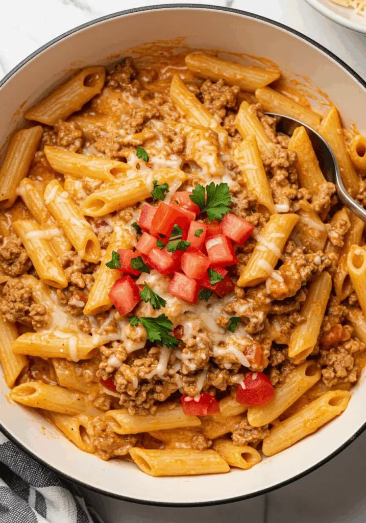 Creamy Rotel Pasta with Ground Beef