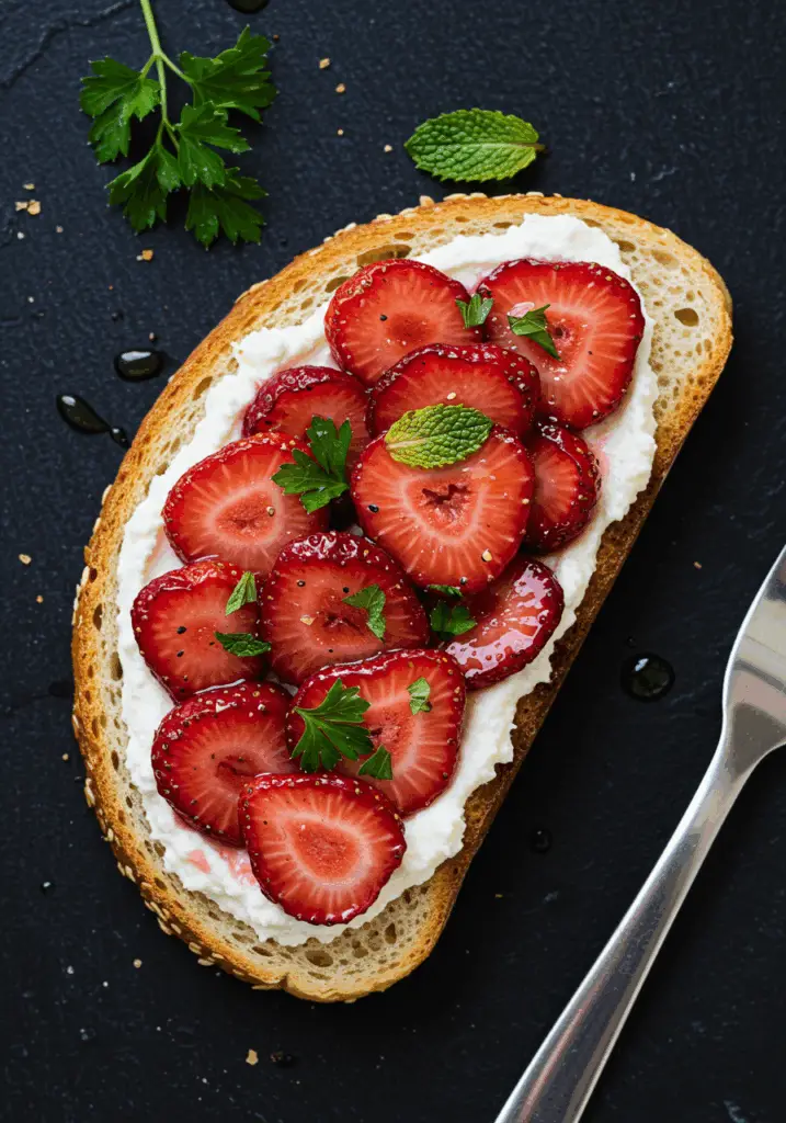 Roasted Strawberry Whipped Ricotta Toast