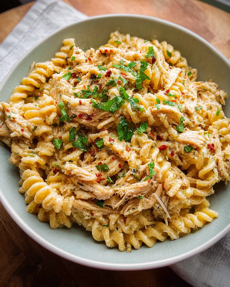 Crockpot Garlic Parmesan Chicken Pasta