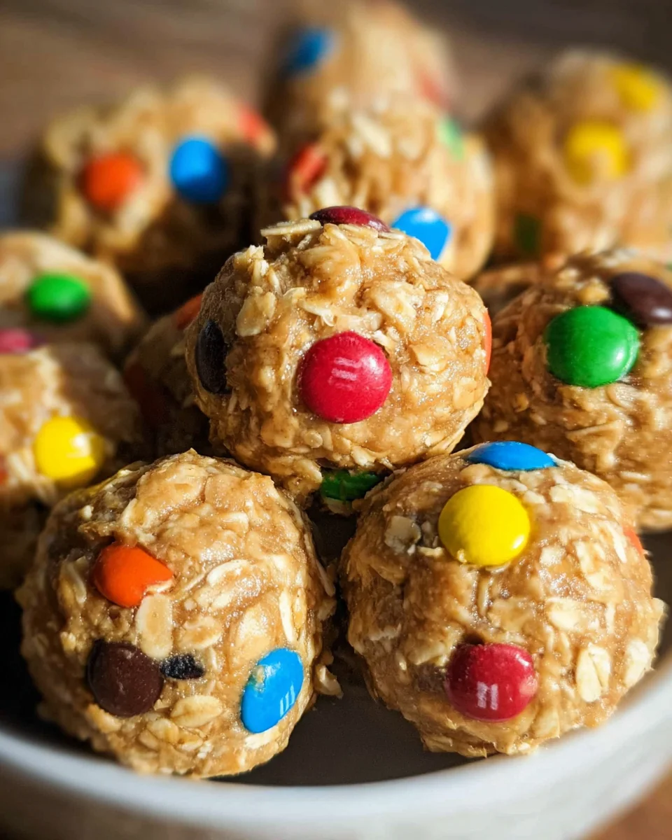 Monster Cookie Oatmeal Peanut Butter Balls with M&Ms