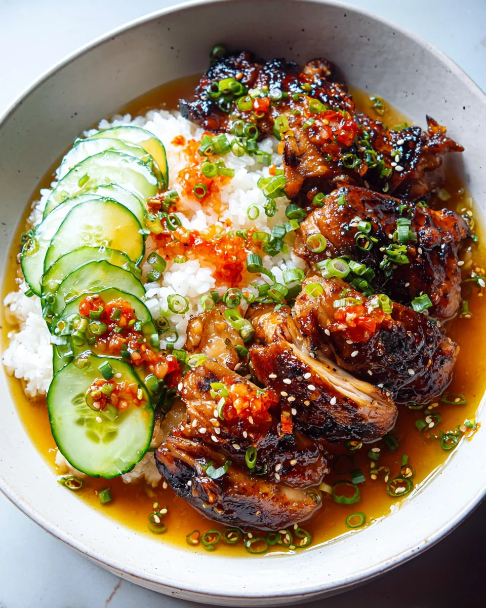 Caramelised Soy Chicken in Garlic Ginger Broth with Rice