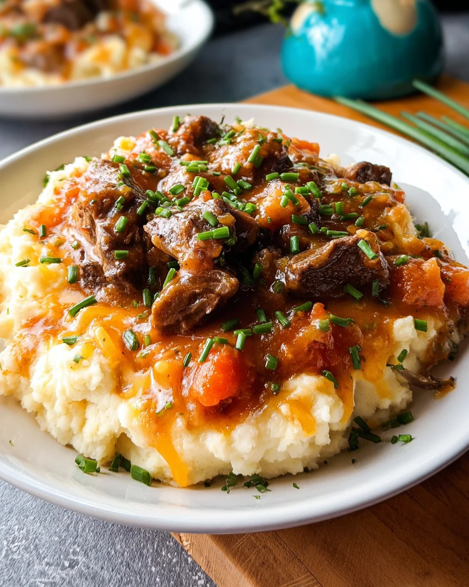 Fall Apple Cider Stew over Mashed Potatoes