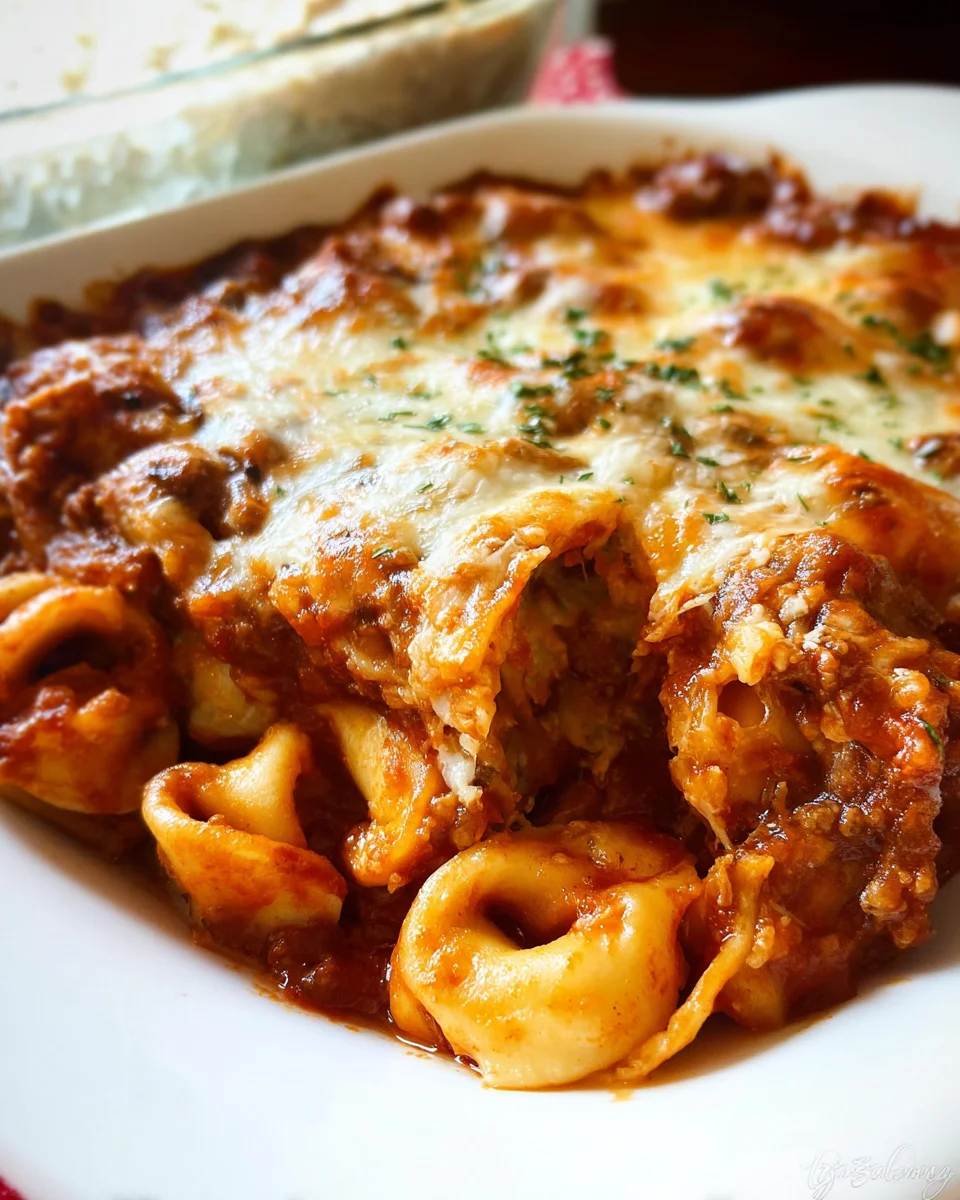 Easy Beefy and Cheesy Baked Tortellini
