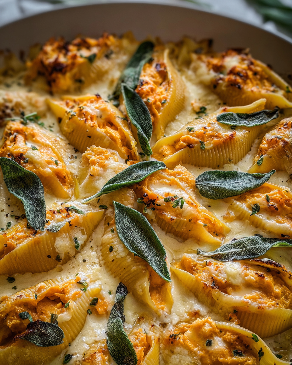 Pumpkin & Gouda Stuffed Shells With Brown Butter & Sage Alfredo Sauce